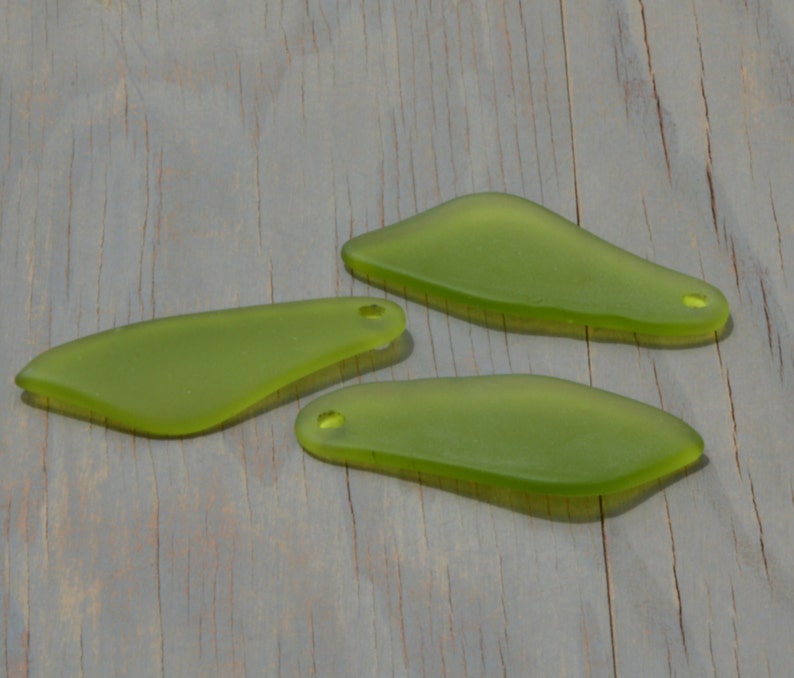 Sea Glass Shard 2pcs (48x22mm) Green Large Shard Bottle Style Cultured ...