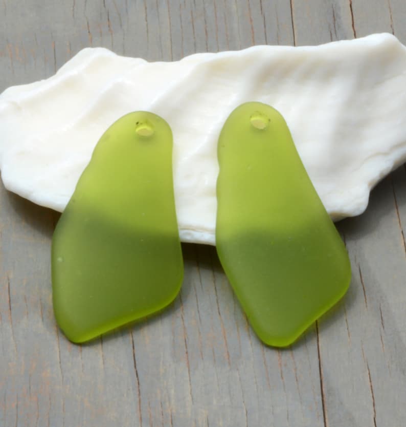 Sea Glass Shard 2pcs (48x22mm) Green Large Shard Bottle Style Cultured ...