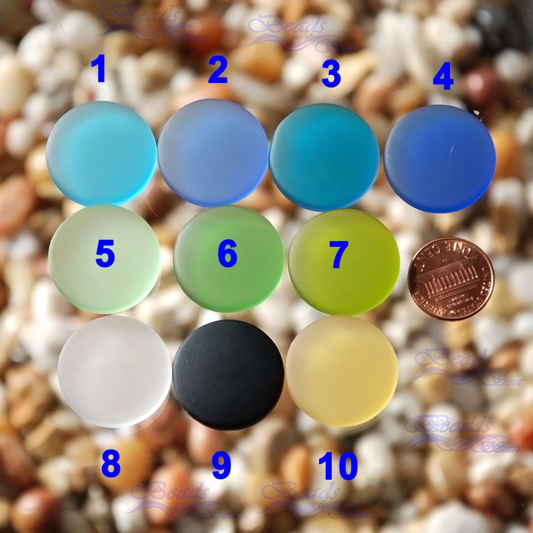 Sea Glass Mosaic Tile Cabachon~10pcs 25mm Puffed Flat On The Back