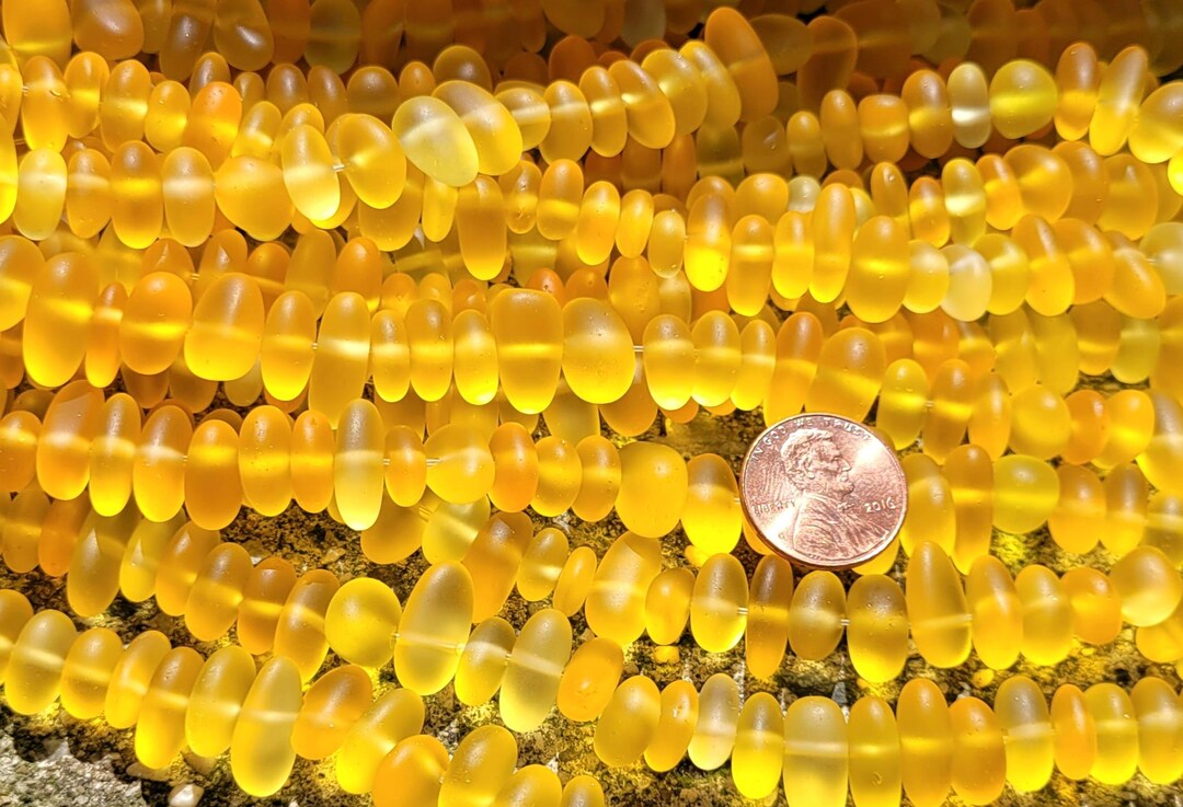 Sea Glass Pebble 44pcs(9x6mm) Golden Lemon Small Thin Pebble Spacer ...