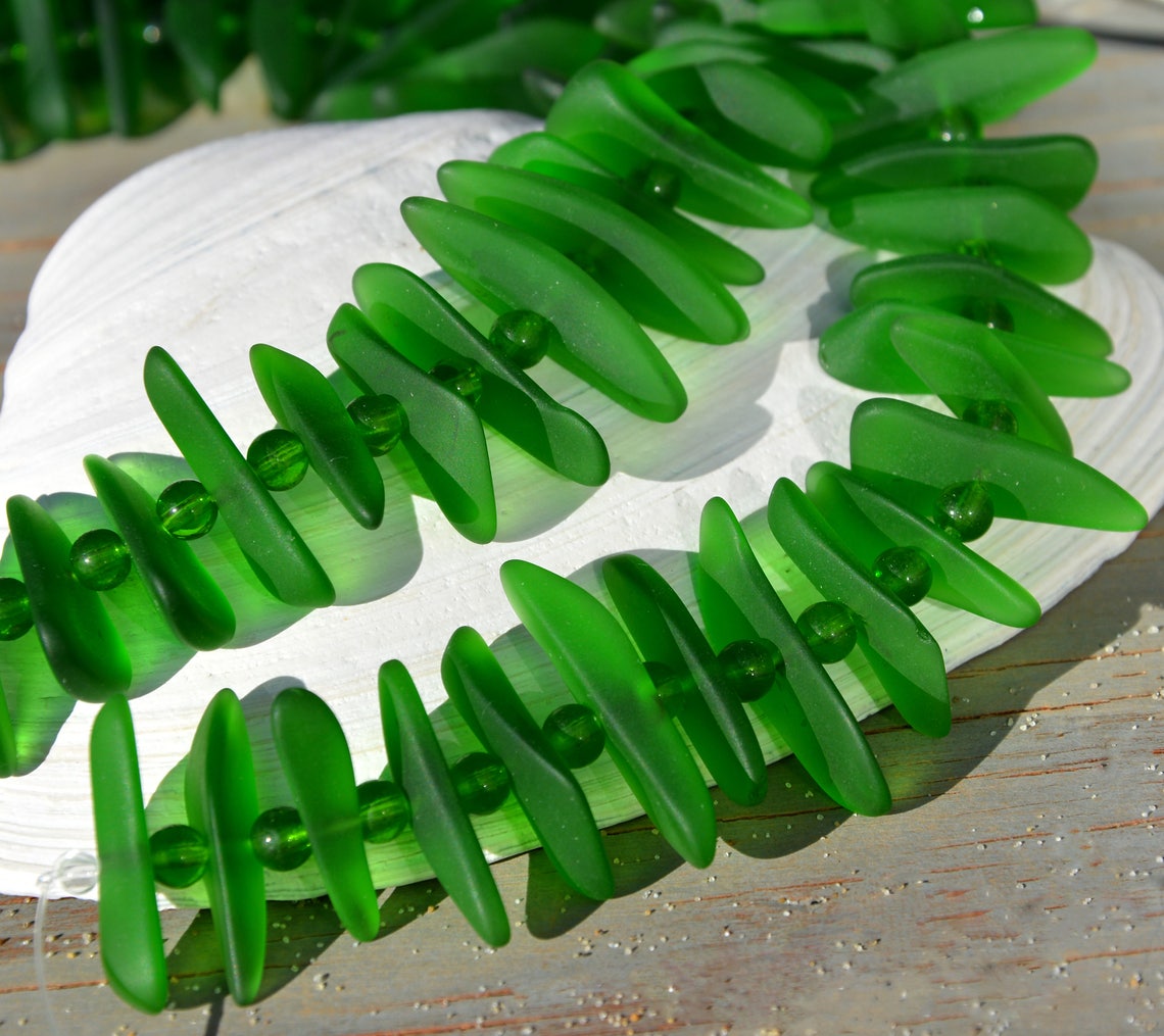 Sea Glass Fishbone Green 20/40/80pcs 4-6x20-30mm jewelry | Etsy