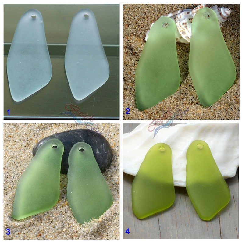 Sea Glass Shard 2pcs (48x22mm) Green Large Shard Bottle Style Cultured ...