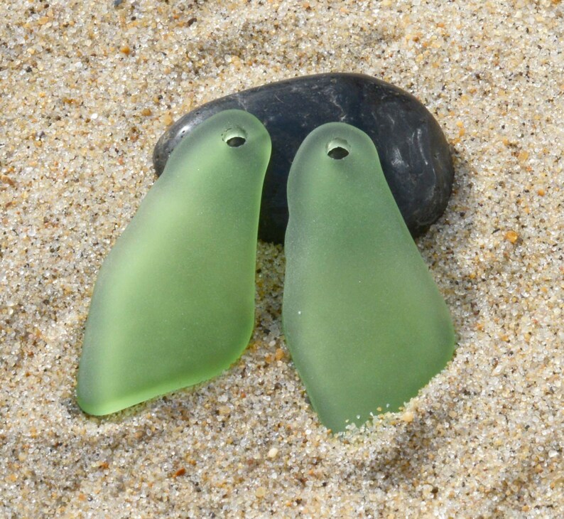 Sea Glass Shard 2pcs (48x22mm) Green Large Shard Bottle Style Cultured ...