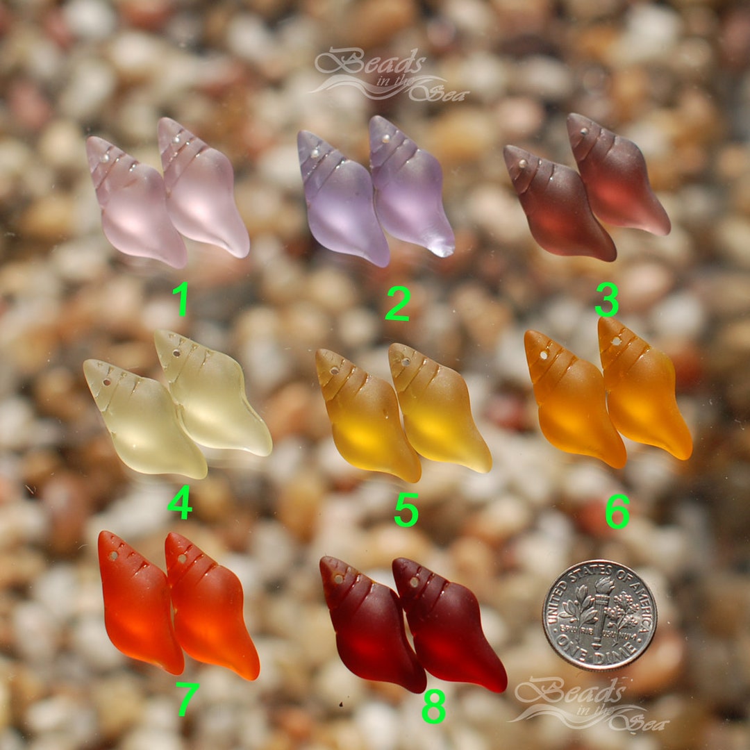 Sea Glass Mini Conch Shell Rainbow 2pcs (26x12mm)~jewelry Making Supply ...
