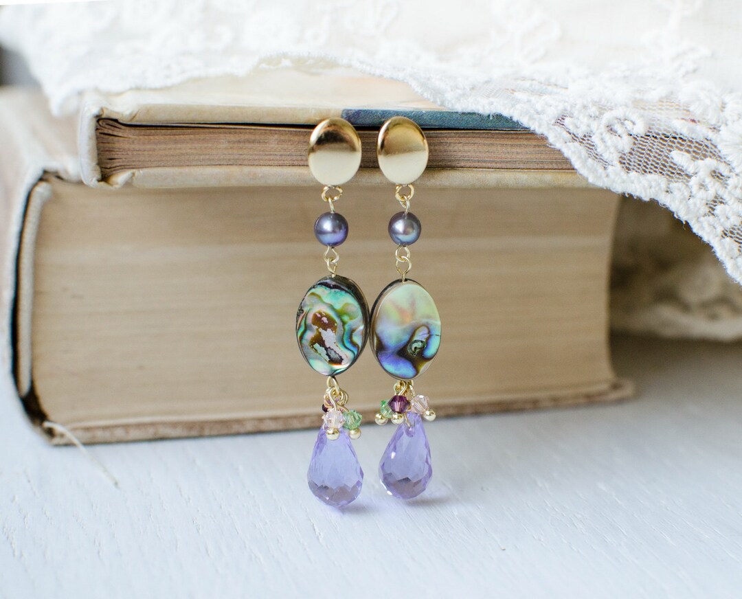 Heliotis Earrings With Violet Drops and Swarovski Crystals, Summer ...