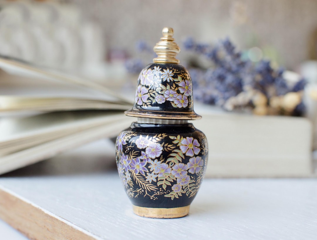 Vintage Greek Miniature Black Ceramic Perfume Bottle With Flowers ...