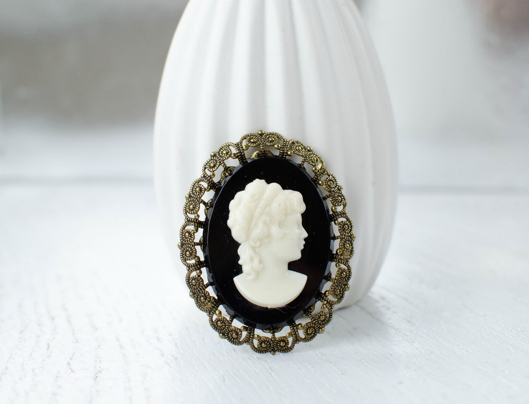 Black and White Plastic Big Cameo Vintage Brooch, Large Cameo Pin - Etsy