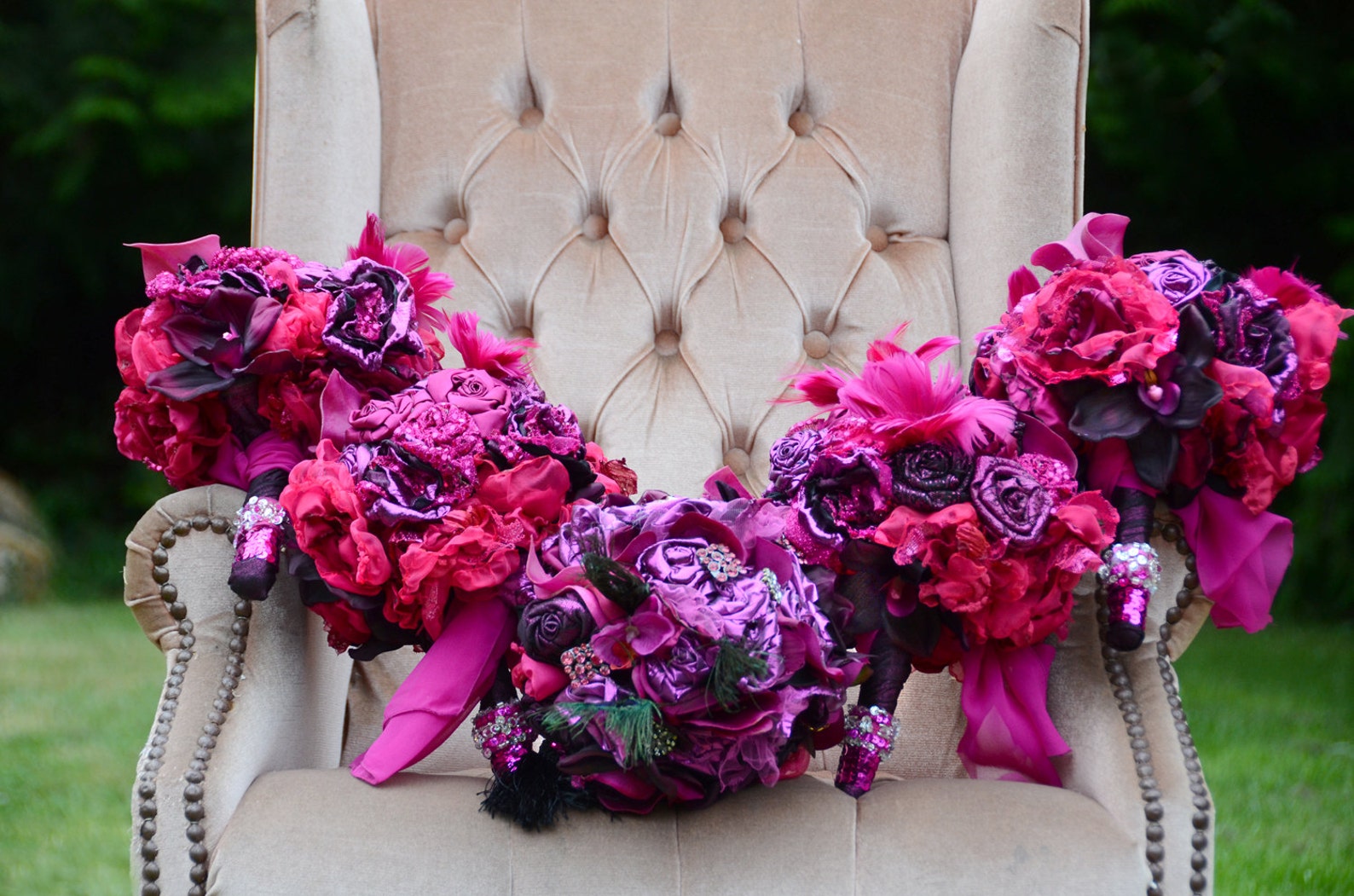 Made to Order-example Only | Hot Pink Brooch Bouquets Package |fabric ...