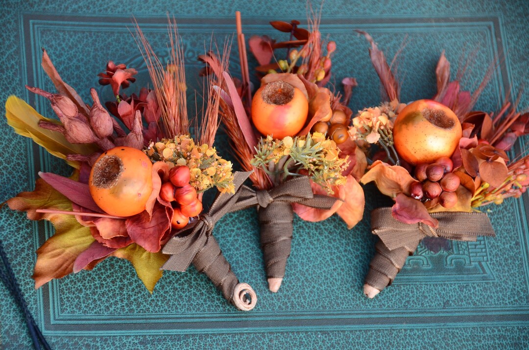 BOHO BOUTONNIERE | Orange Buttonhole | Fall Boutonniere | Natural ...