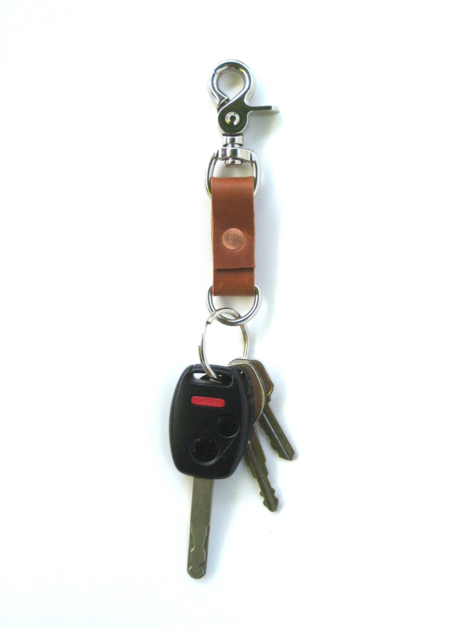 Large Leather Key Fob Copper Rivet Polished Nickel - Etsy