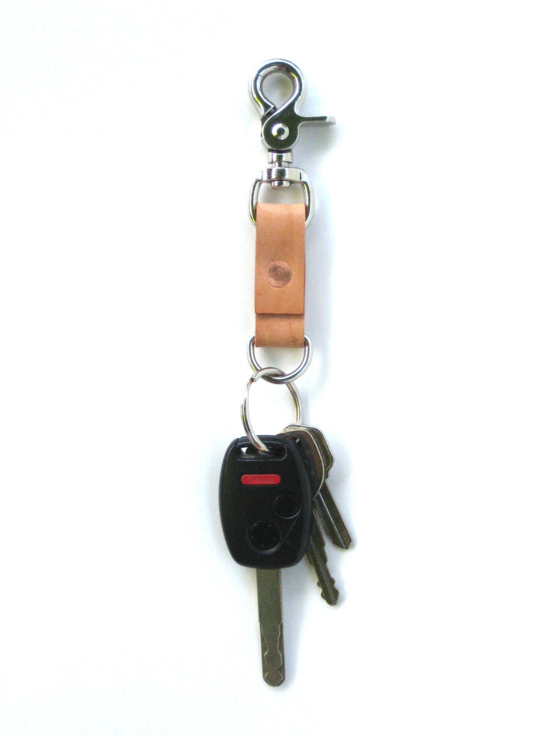 Large Leather Key Fob - Copper Rivet - Polished Nickel Hardware - Etsy