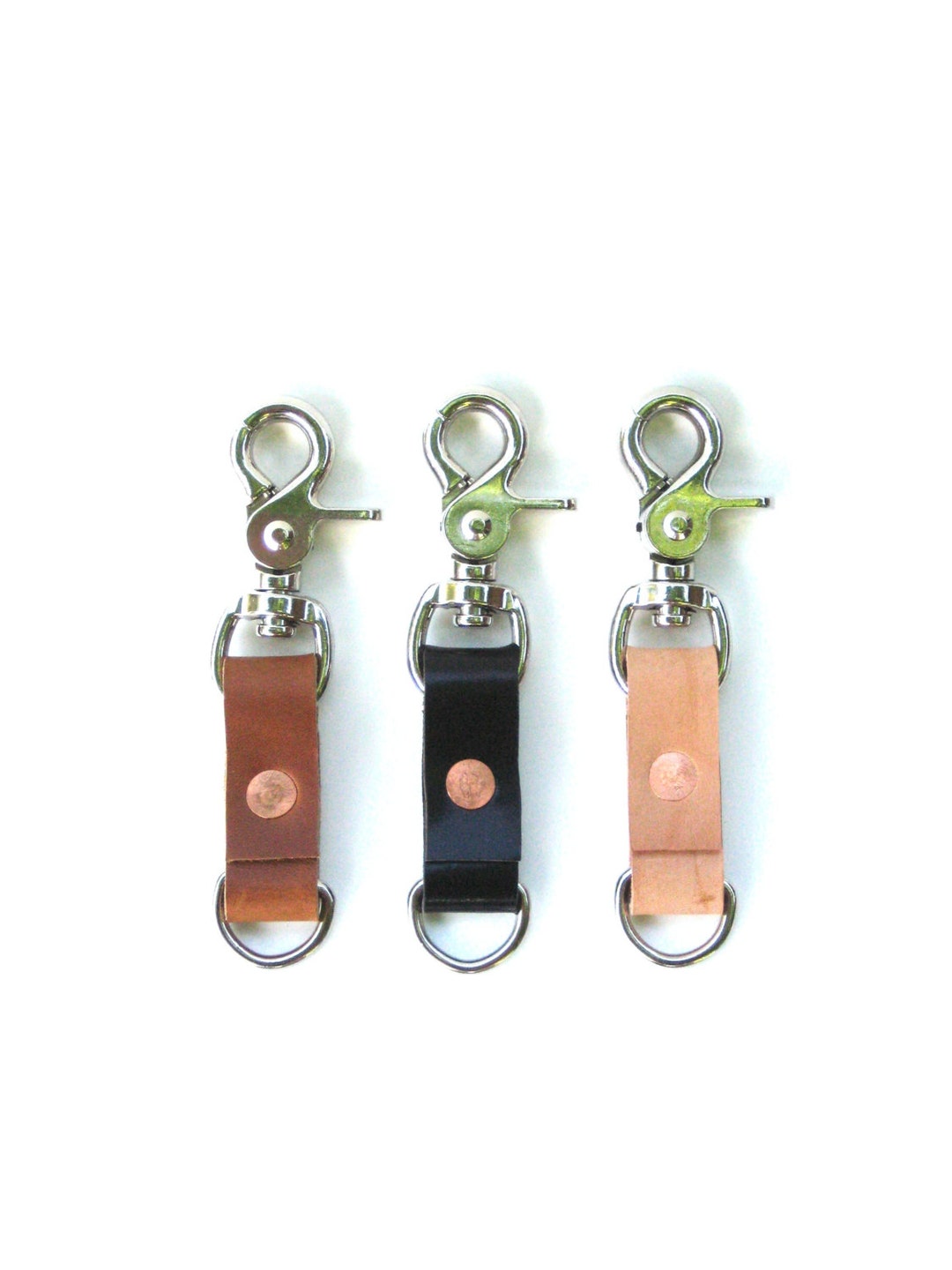 Large Leather Key Fob - Copper Rivet - Polished Nickel Hardware - Etsy