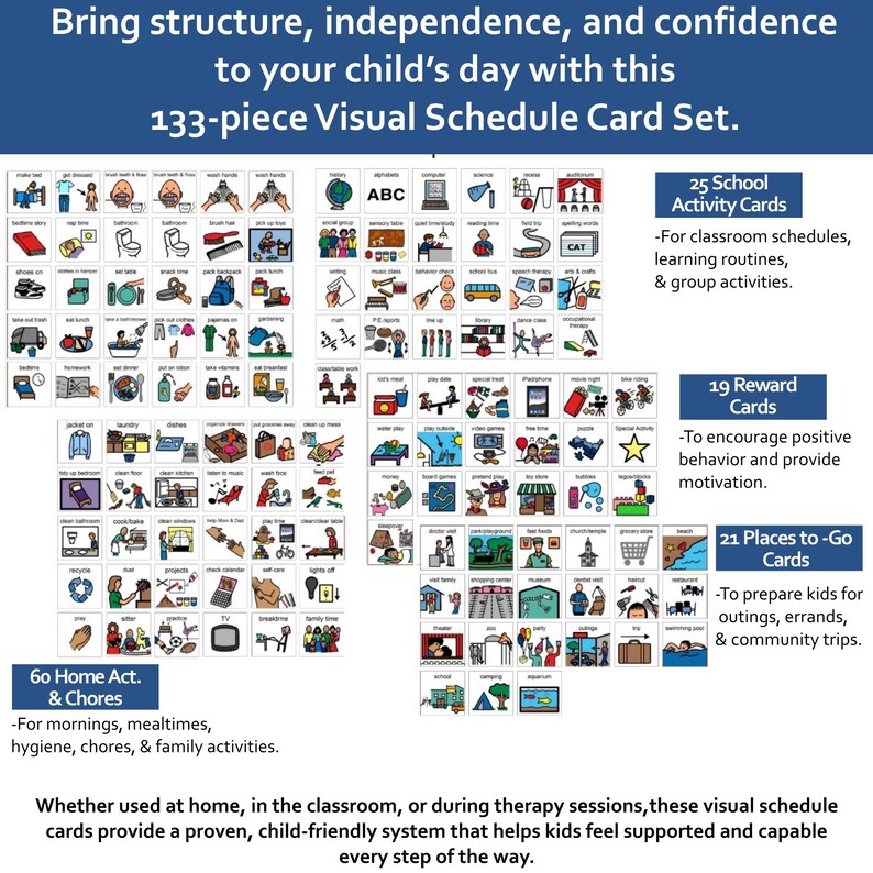 Kids Daily Visual Schedule | Autism Routine Chart With Visual Cards for ...