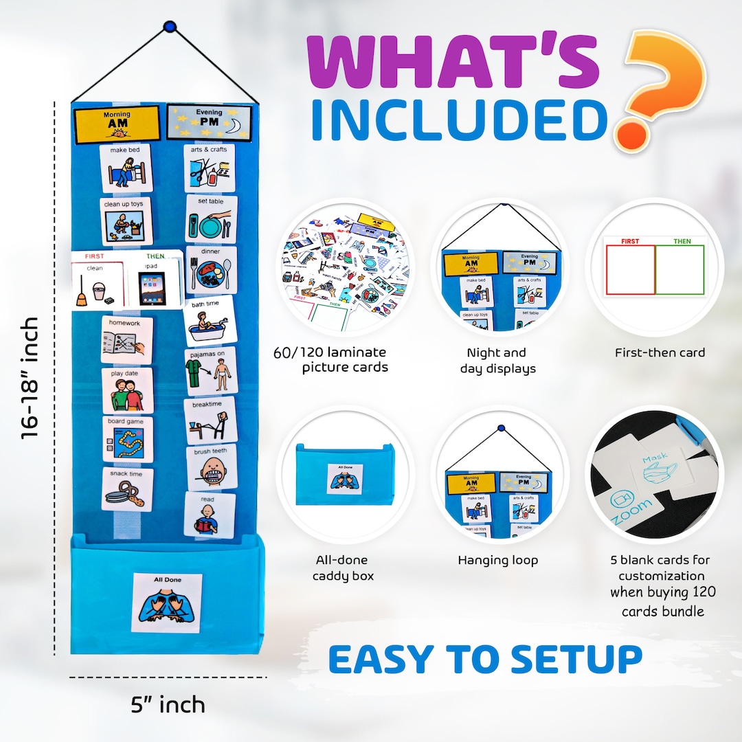 Blue Daily Visual Schedule Calendar - up to 125 Color Cards -chores ...