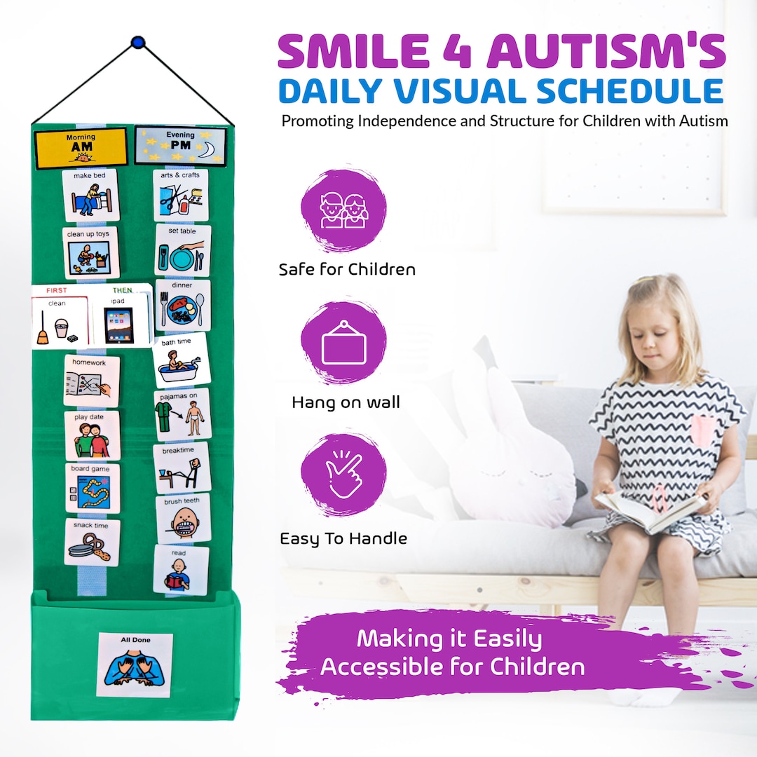 Green Daily Visual Schedule Calendar - up to 125 Color Cards -chores ...