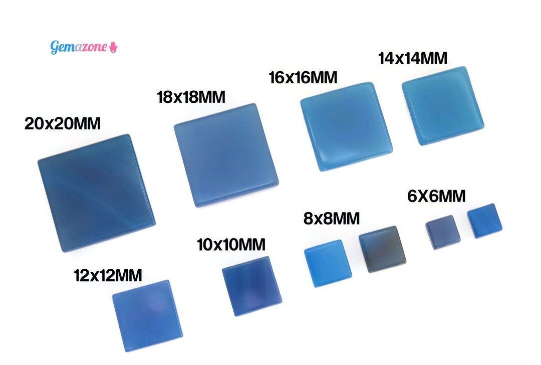 8MM Square Flat Natural Blue Agate Discs / Loose Cube Gemstone Slices ...