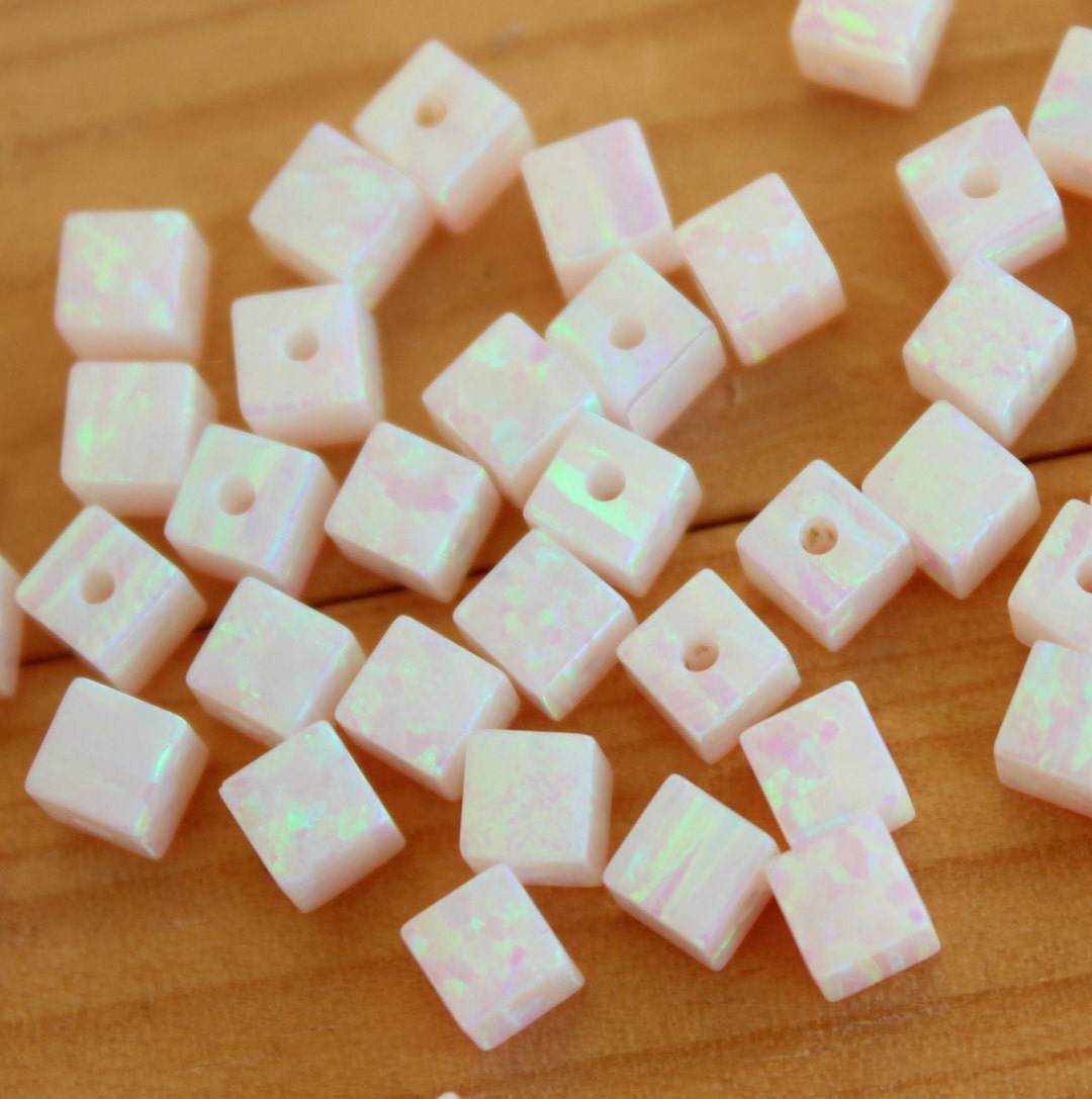 Cube White Opal Beads / Square Beads / 4MM Round Opal Beads / Loose ...