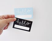 Items similar to Black & Blue Hello Name Sticker, Name Labels, Name Tag ...