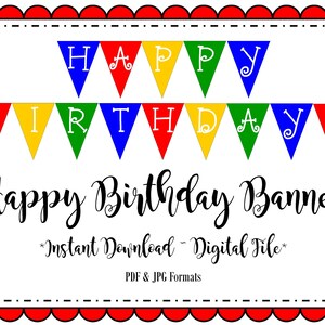 Happy Birthday Banner: Primary Colors ~ INSTANT DOWNLOAD~ Digital File ...
