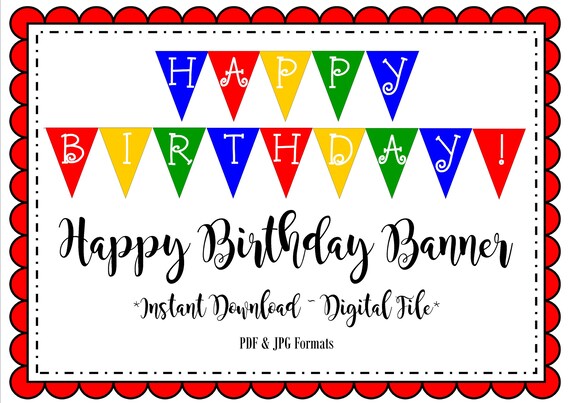 Happy Birthday Banner: Primary Colors INSTANT DOWNLOAD | Etsy