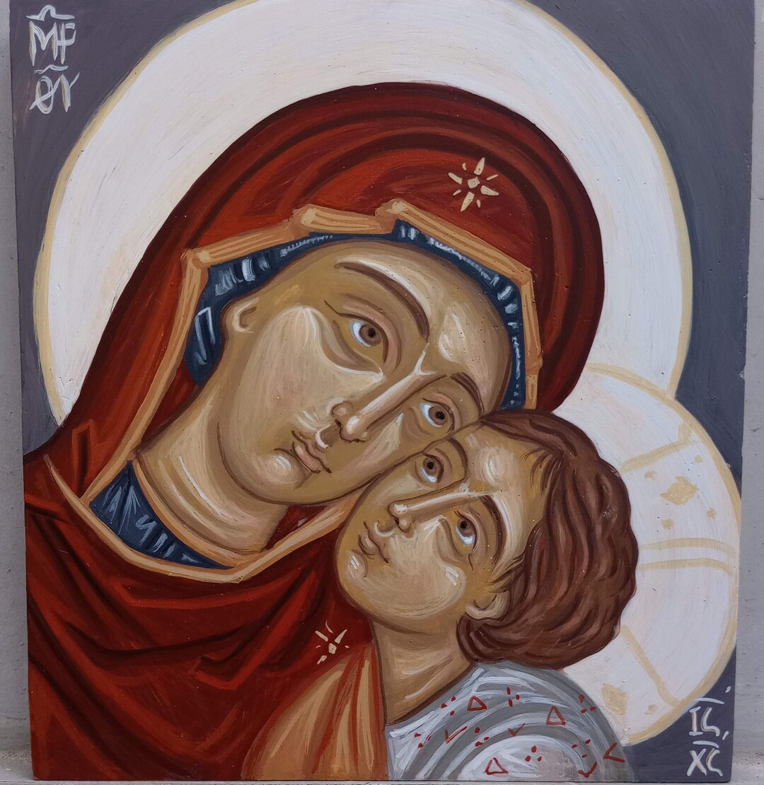 Sweet Kissing Mother of God Tenderness Madonna Contemporary Byzantine Icon Orthodox Catholic ...