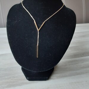 Gold Chain With Pendant V Shape and Stick, Stainless Steel Chain, Link ...