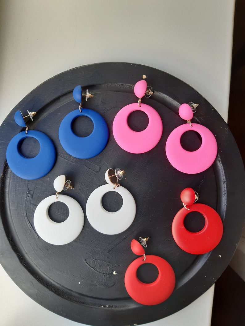 Retro 60s Style Circle Earrings, Large Round Acrylic Hoop Earrings, Gift for Her, Colorful ...