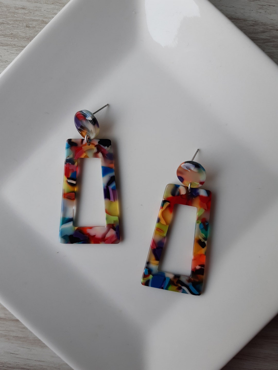 Colorful Geometric Long Earrings, Ladder Shape Acrylic Earrings ...
