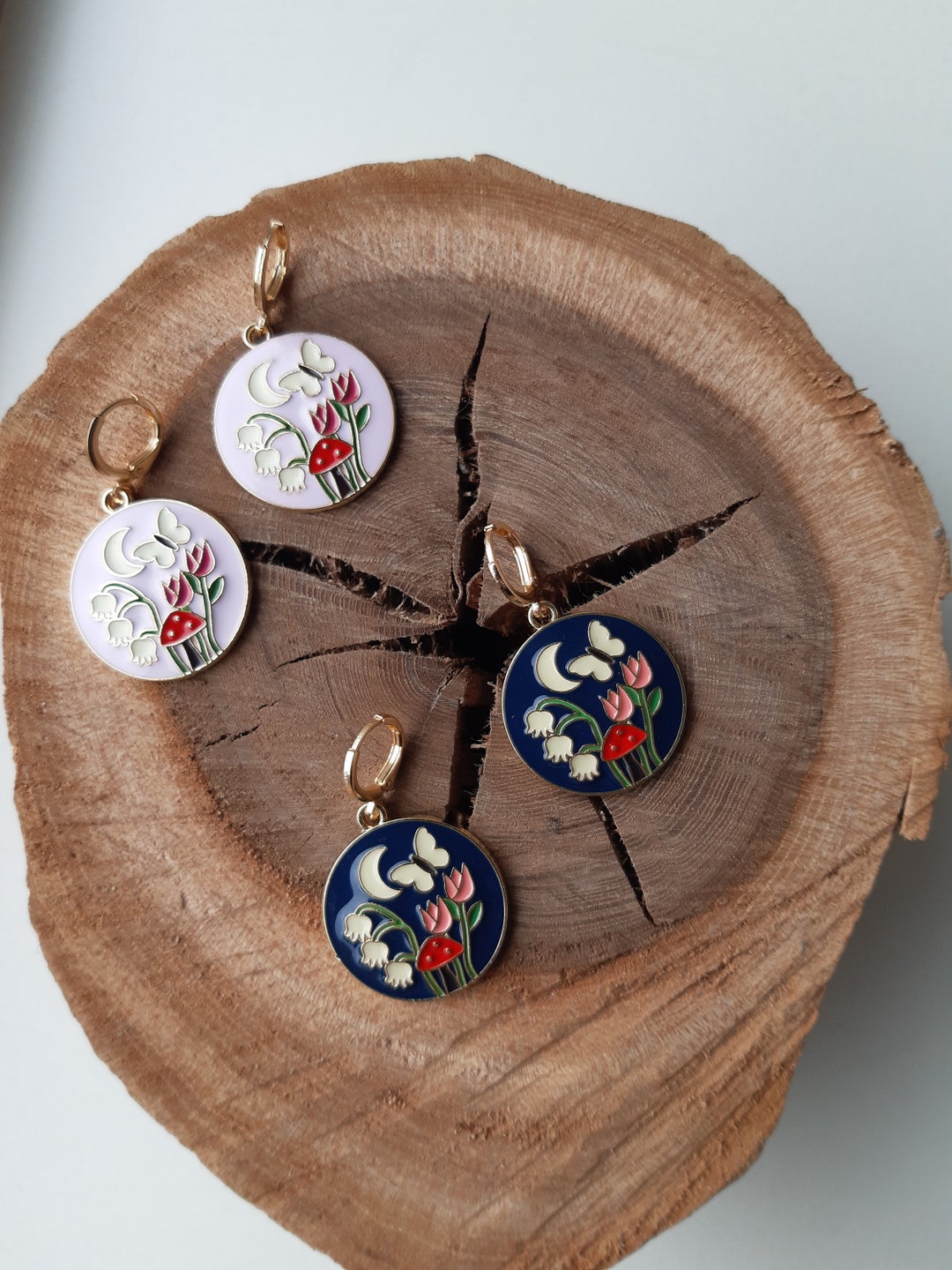 Nave Blue or Pink Tulips and Butterfly Made on Hope Earrings, Girls ...