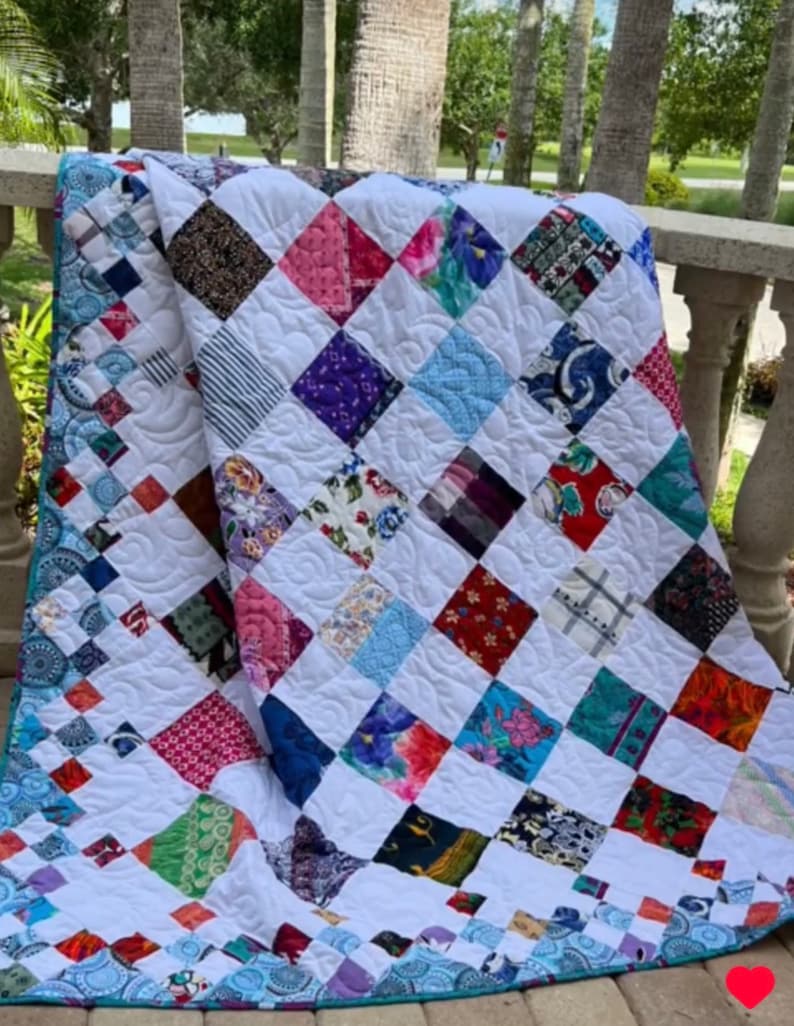 Memory Quilt With Custom Patchwork On-point Blocks - Etsy