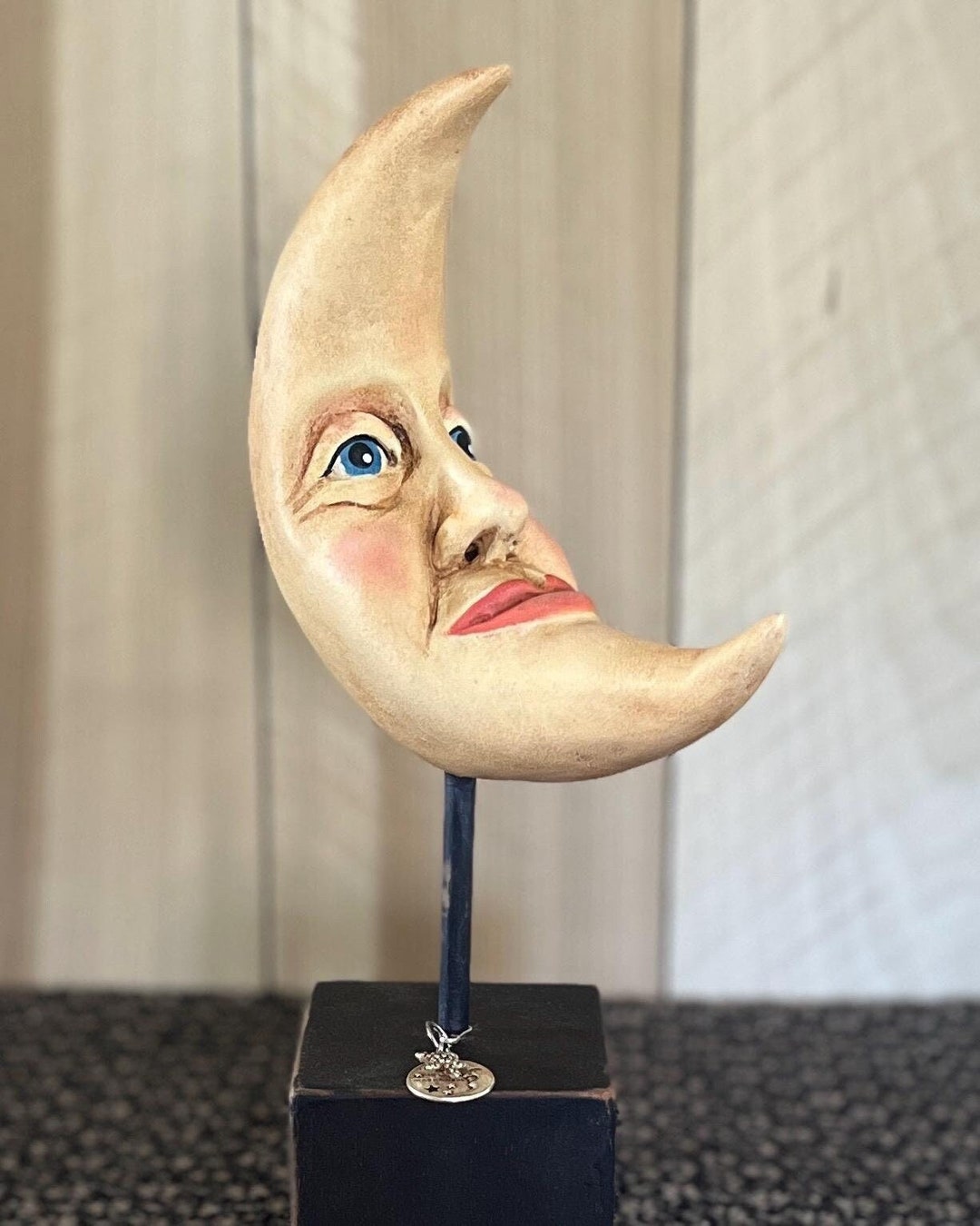 Crescent Moon Sculpture on Block Pedestal With Heart Motif & I Love You ...