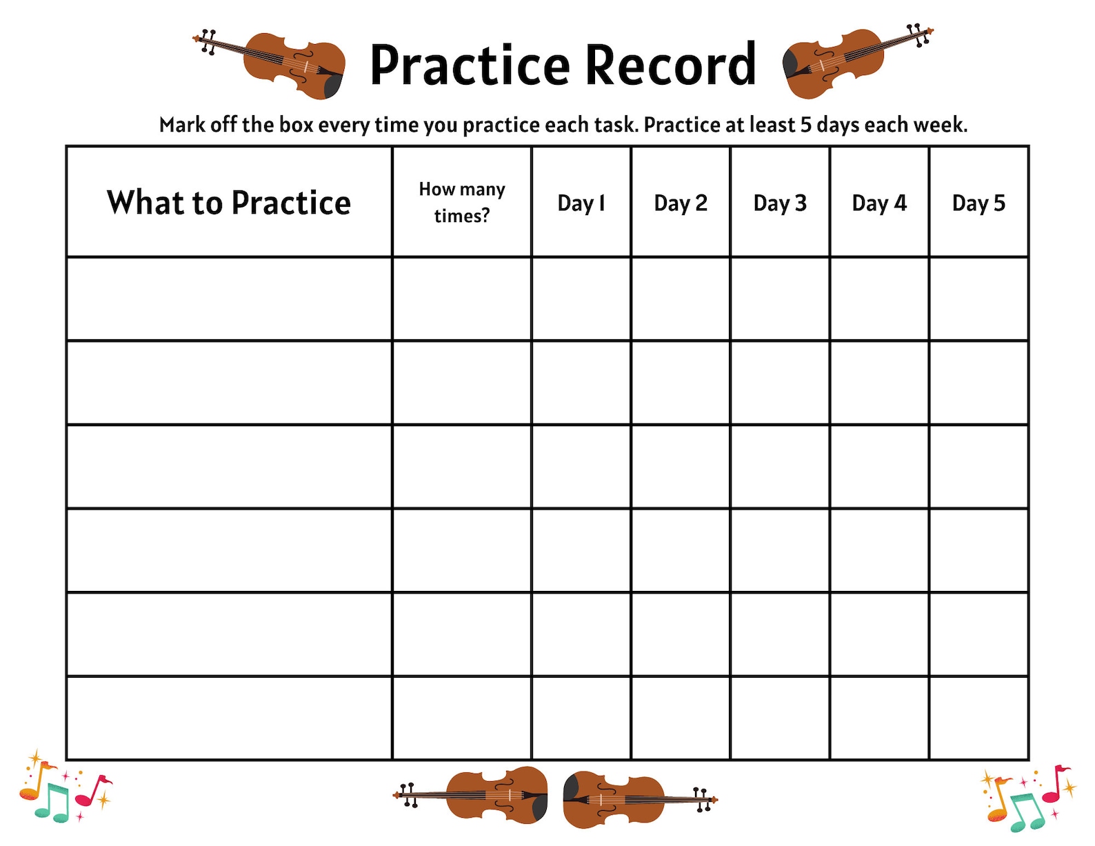 Printable Music Practice Record - Etsy