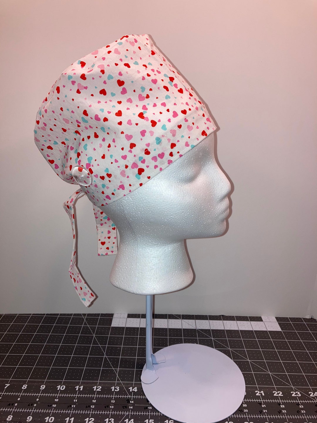 Extra Small With Shorter Sides Surgical Cap With Buttons. Tiny Hearts ...