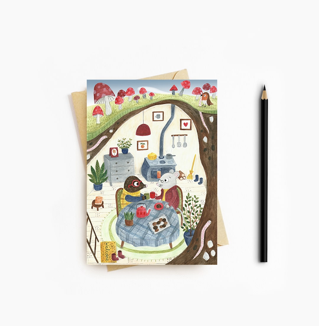 Mole Card Blank Card Greeting Card Nature Lover Cup of Tea Card Friend ...