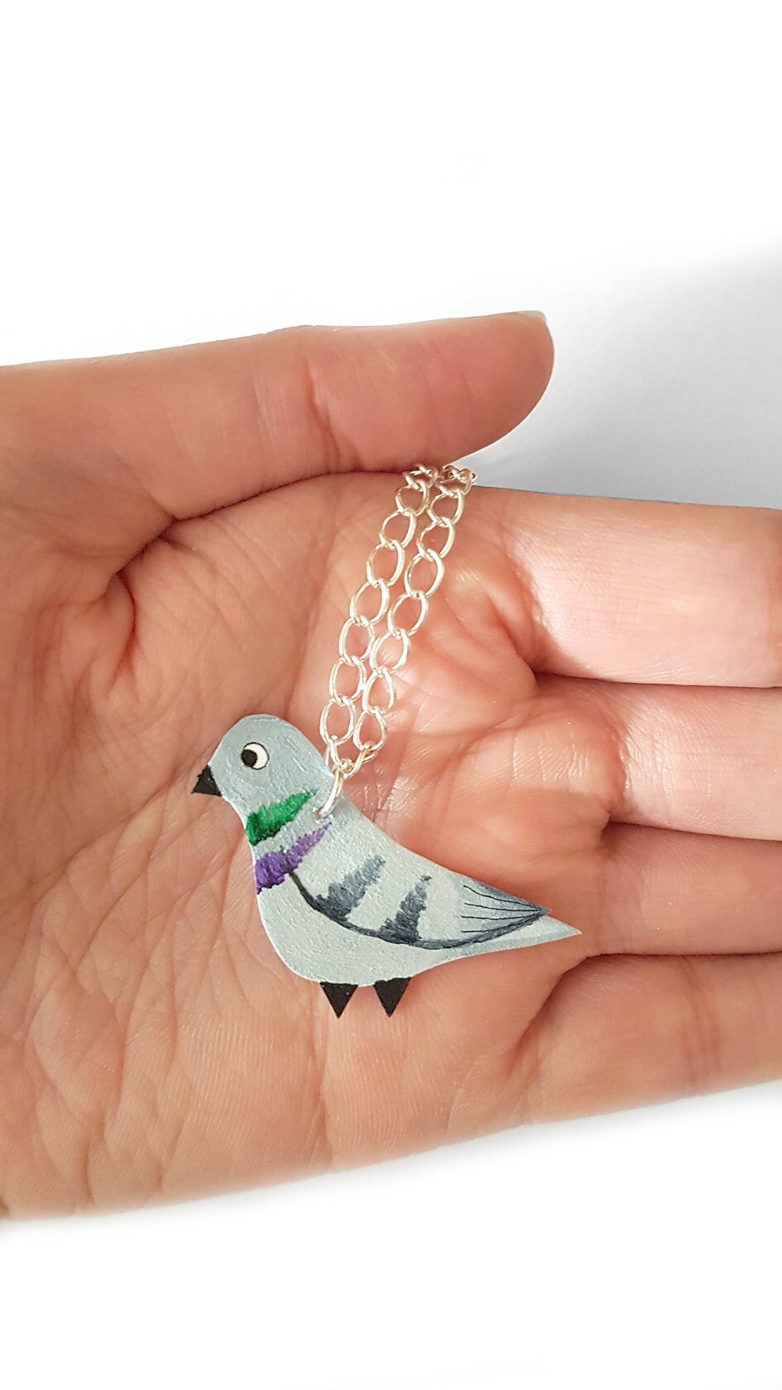 Pigeon Necklace | Hand Painted | Bird Necklace | Spring | Jewellery ...
