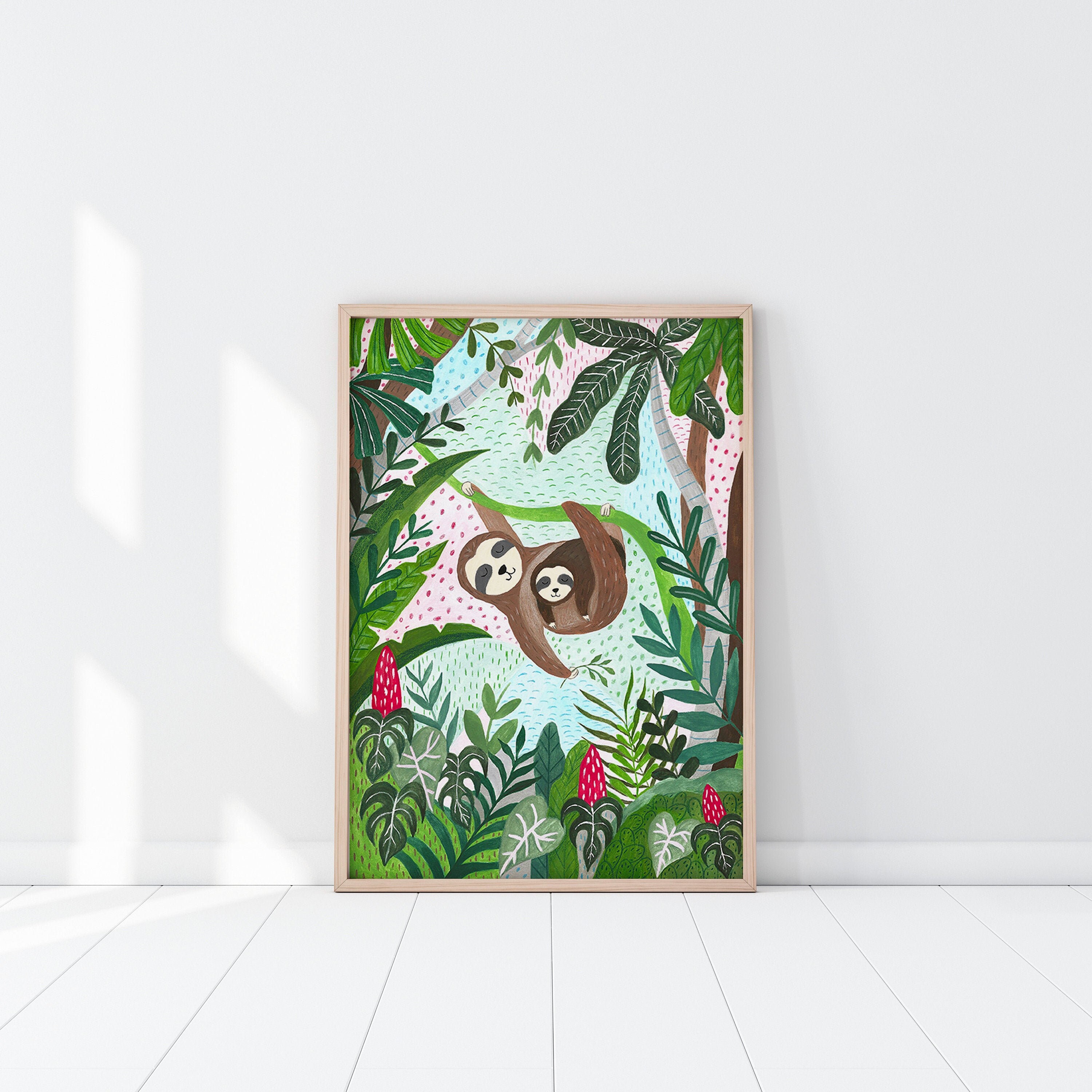 Sloth print Animal Art Print Jungle Sloth Gift Nursery | Etsy