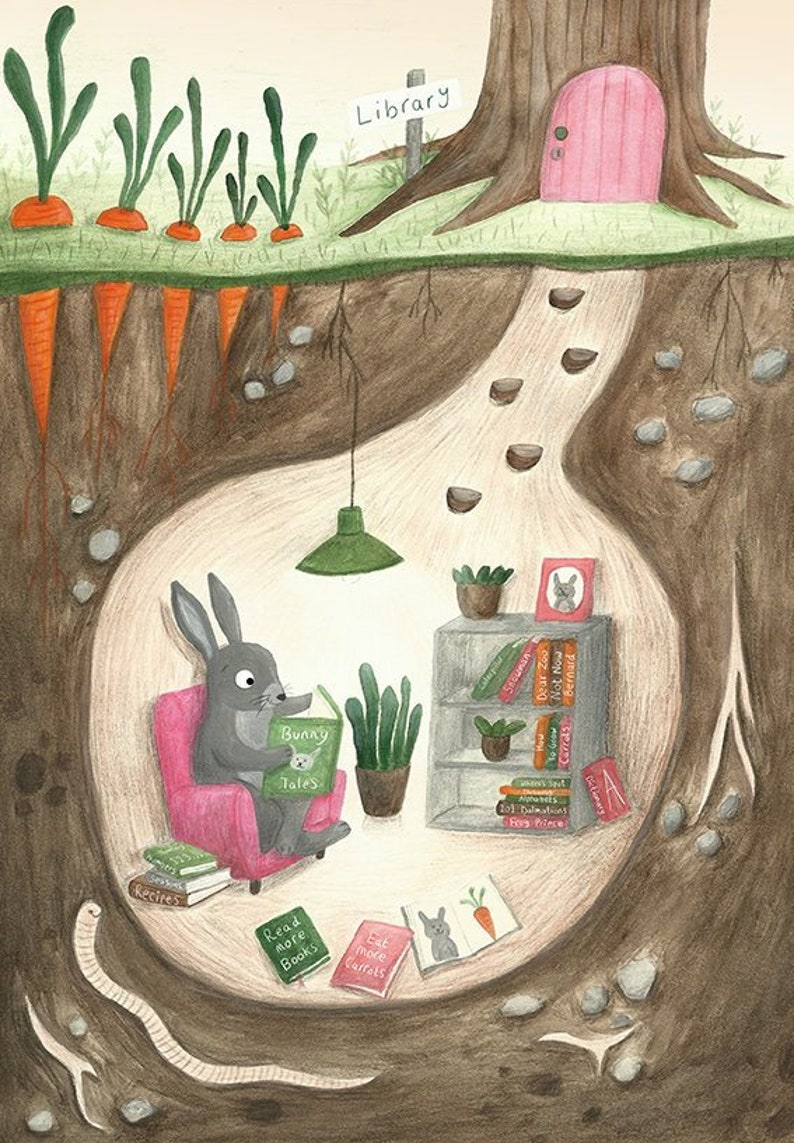 Rabbit Print | Animal Art Print | Rabbit Lovers | Book Lovers | Nursery ...
