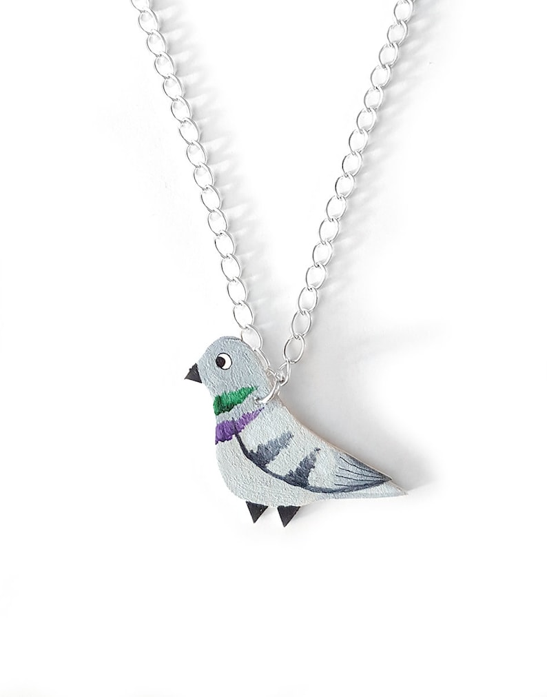 Pigeon Necklace Hand Painted Bird Necklace Spring - Etsy