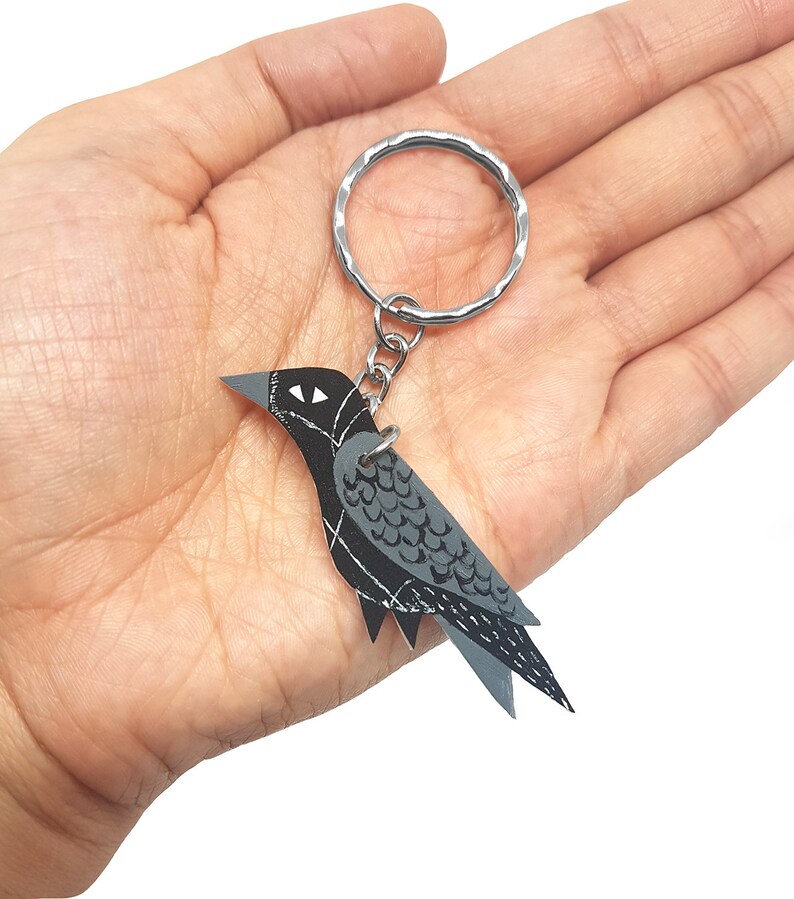 Raven Bird Keyring Handpainted Keychain - Etsy