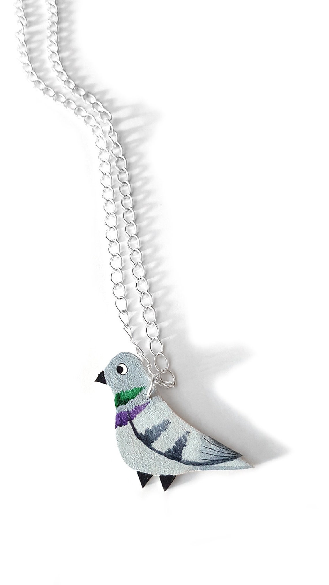 Pigeon Necklace Hand Painted Bird Necklace Spring - Etsy