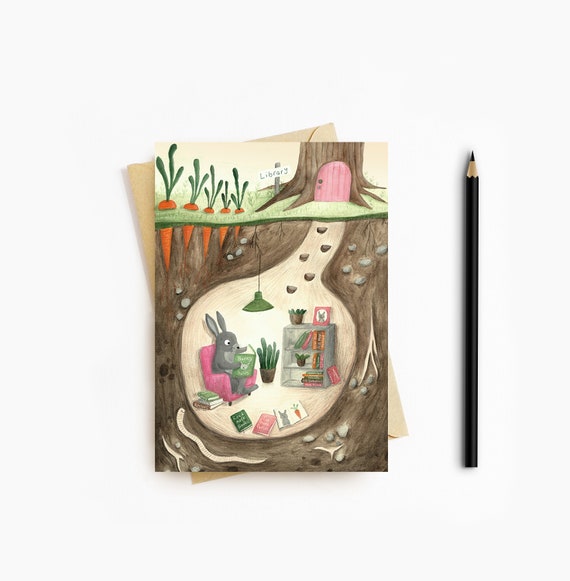 Rabbit Card Blank Card Greeting Card Rabbit Lovers | Etsy