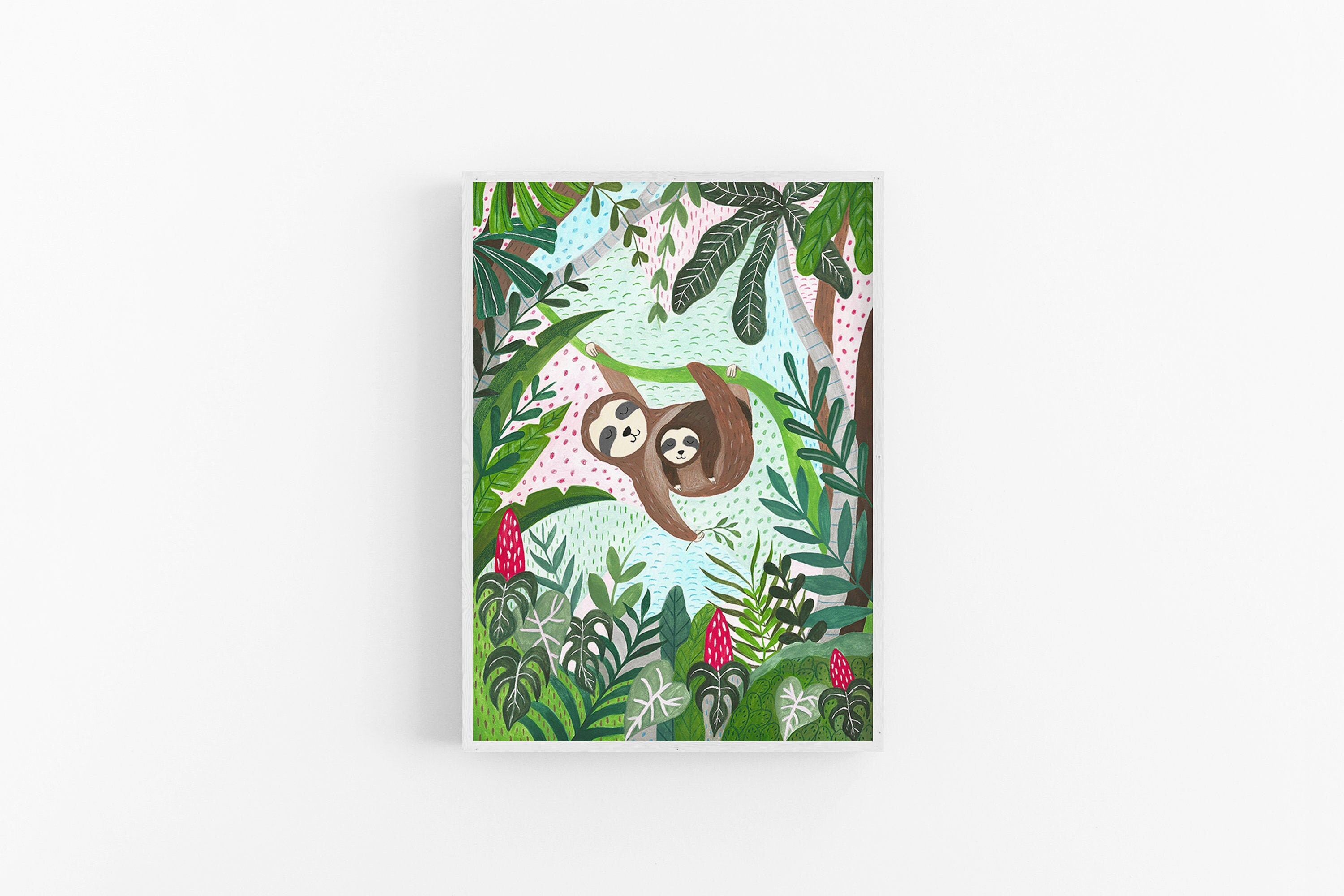 Sloth print Animal Art Print Jungle Sloth Gift Nursery | Etsy