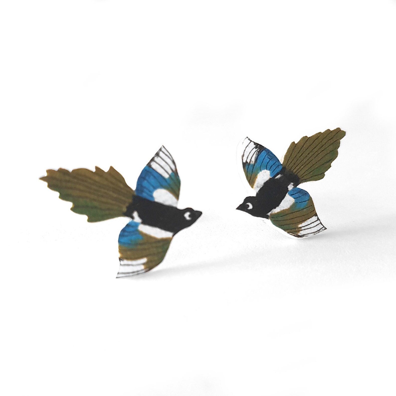 Magpie Earrings Hand Coloured Magpie Studs Magpie - Etsy