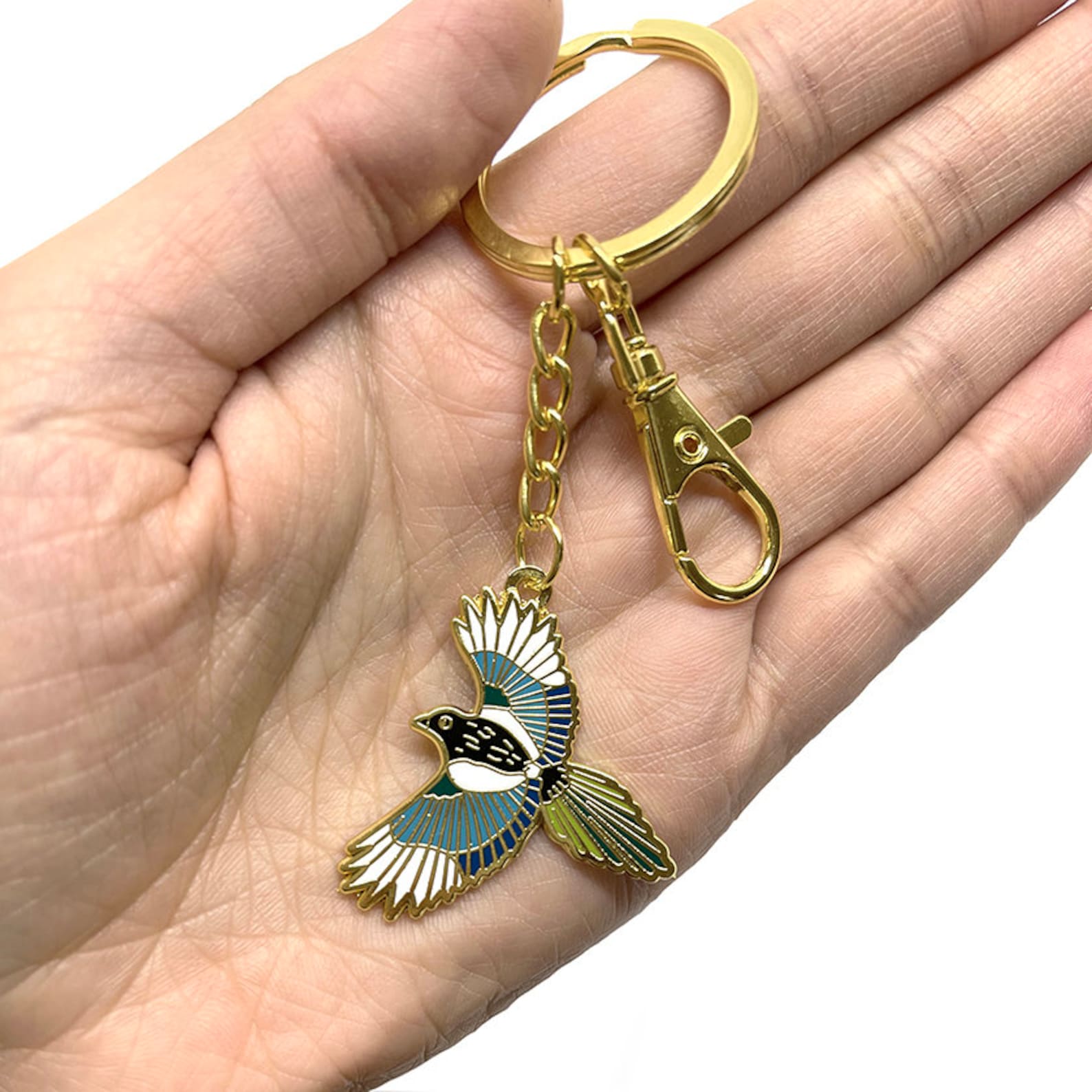 Magpie Enamel Keyring Bird Keychain Hard Enamel - Etsy