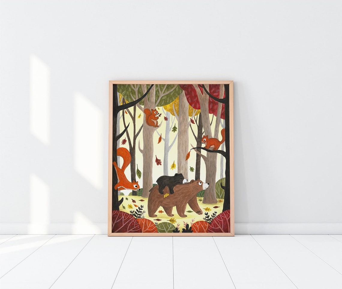Bear Print | Autumn Woodland | Childrens Wall Art | Nursery Decor ...