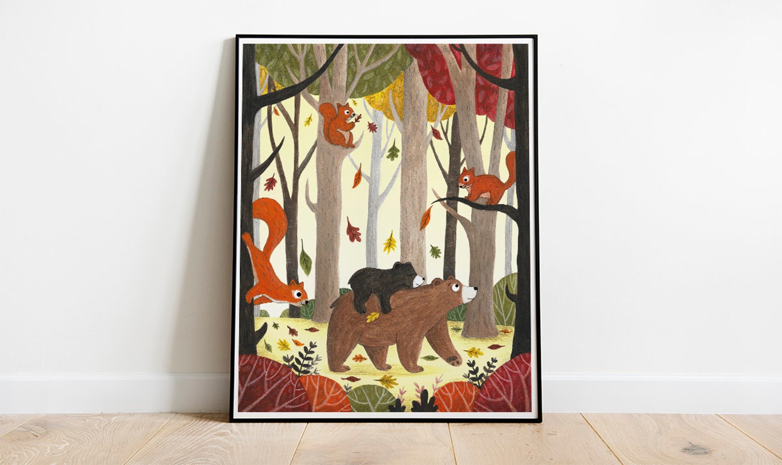 Bear Print Autumn Woodland Childrens Wall Art Nursery | Etsy UK
