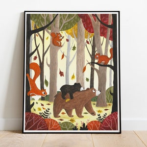 Bear Print | Autumn Woodland | Childrens Wall Art | Nursery Decor ...
