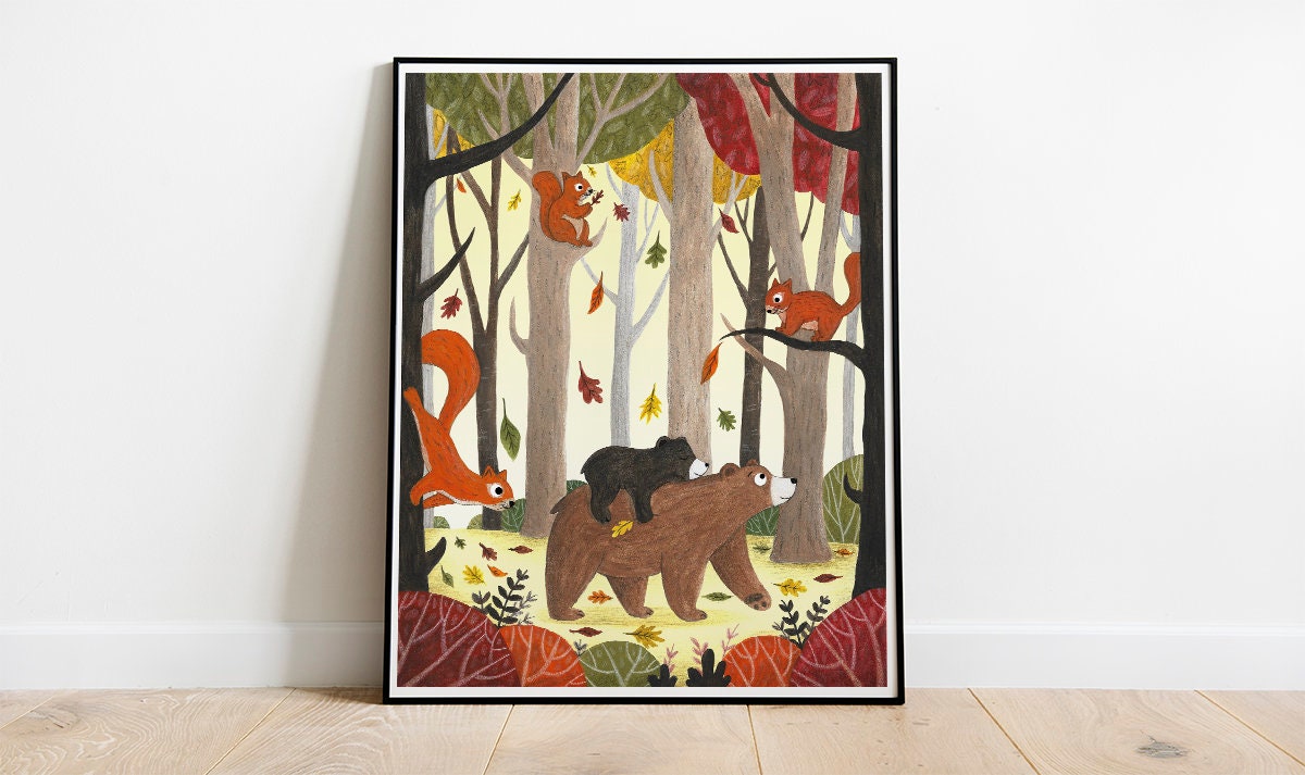 Bear Print | Autumn Woodland | Childrens Wall Art | Nursery Decor ...