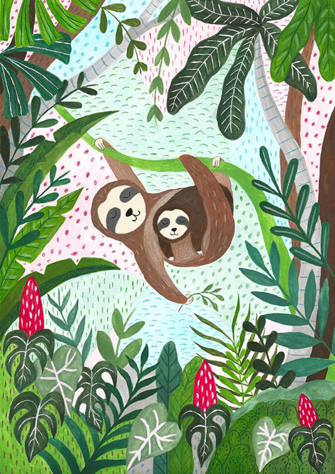 Original Sloth Painting Gouache Painting Jungle Cute - Etsy UK