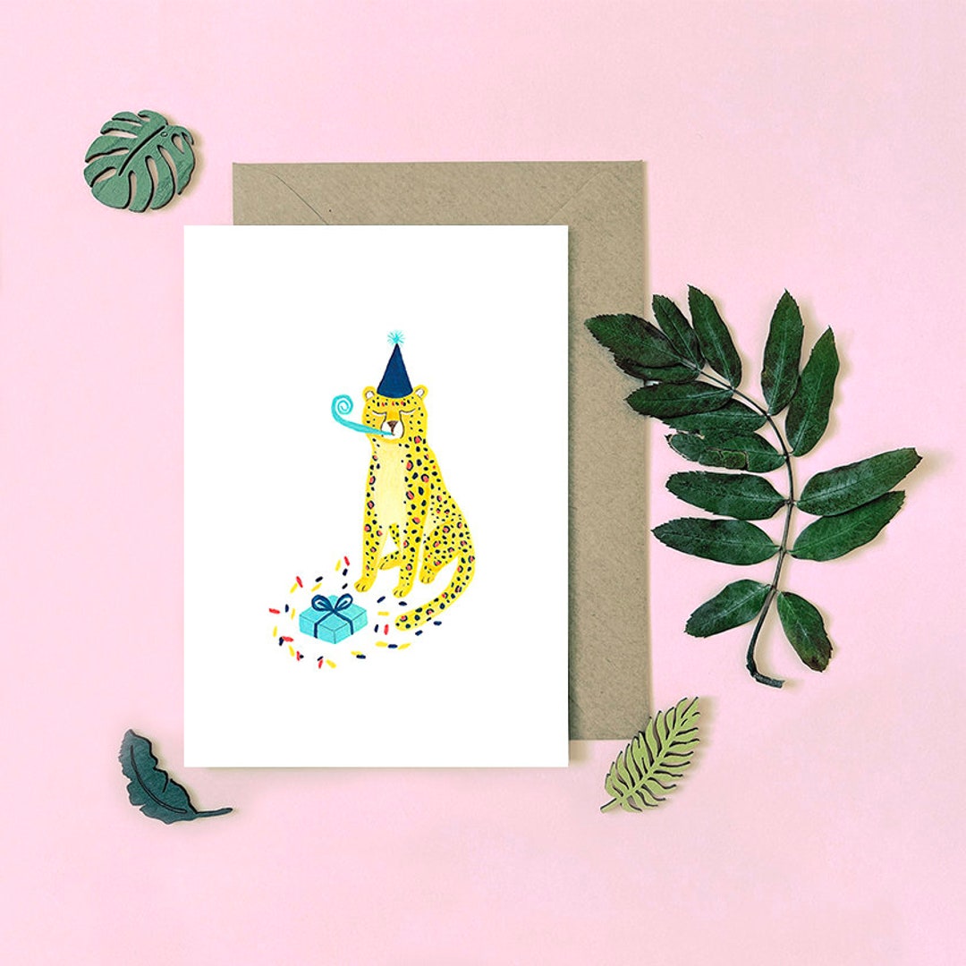 Leopard Card Birthday Card Blank Card Jungle Card Animal Card Friend ...